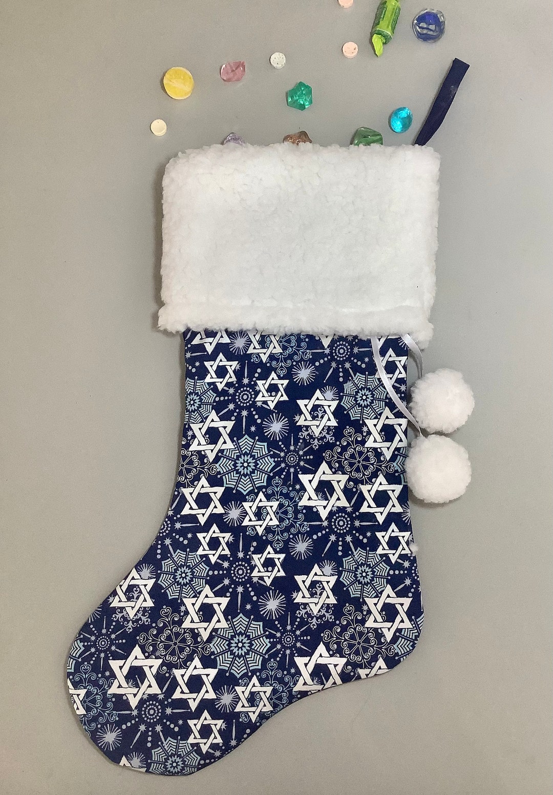 Navy Star of David Christmas Stocking White Snowflakes Stocking - Etsy.de