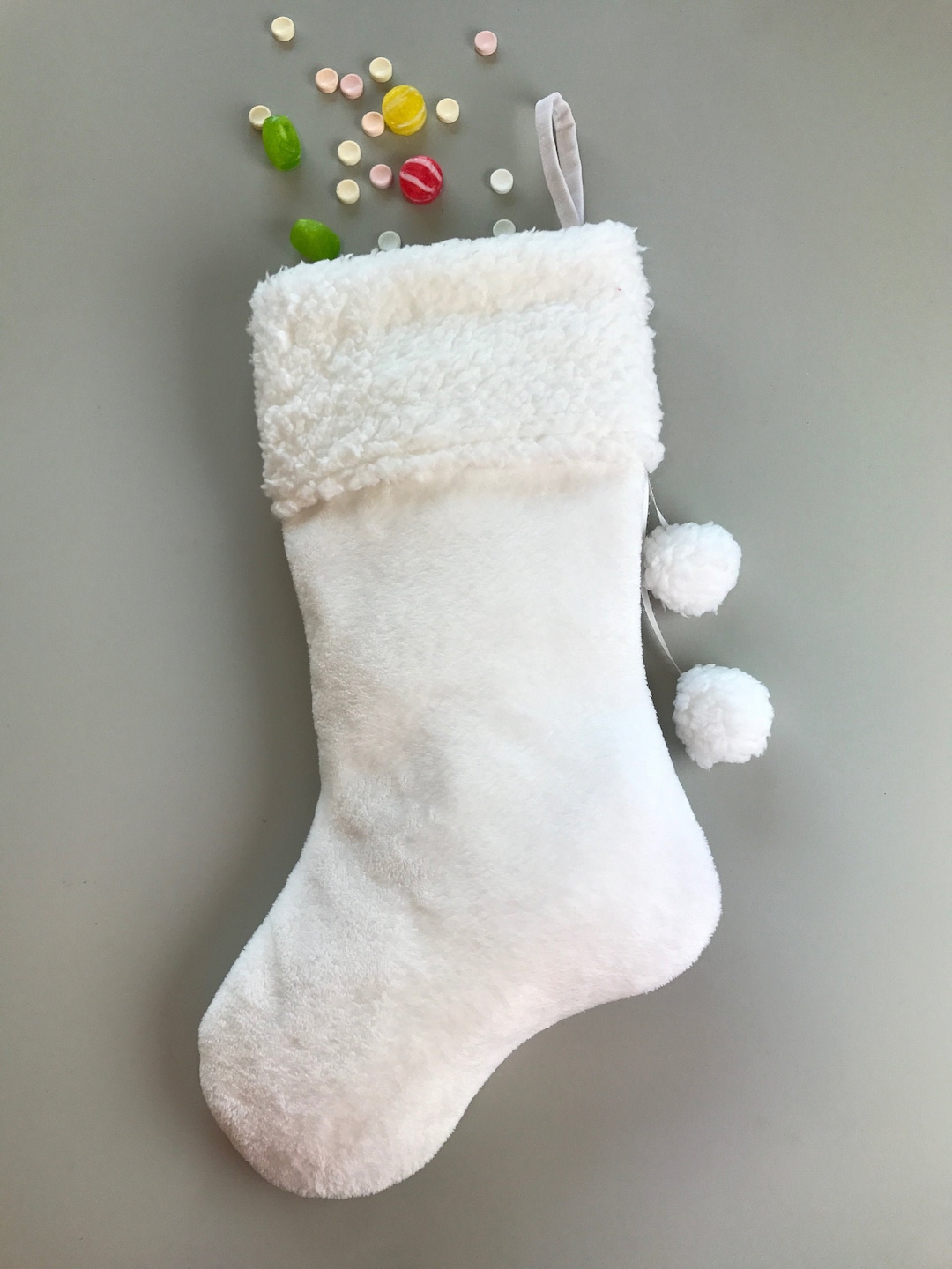 All White Christmas Stocking | Velvety Plush All White Holiday Stocking ...