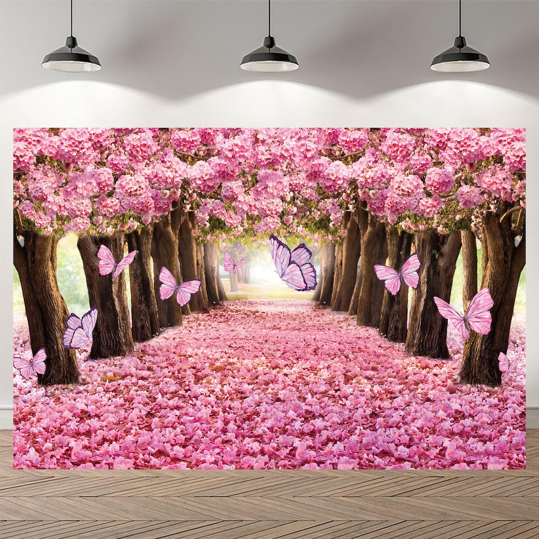 Pink Flower Butterfly Floral Photo Backdrop Bridal Shower Backdrop ...