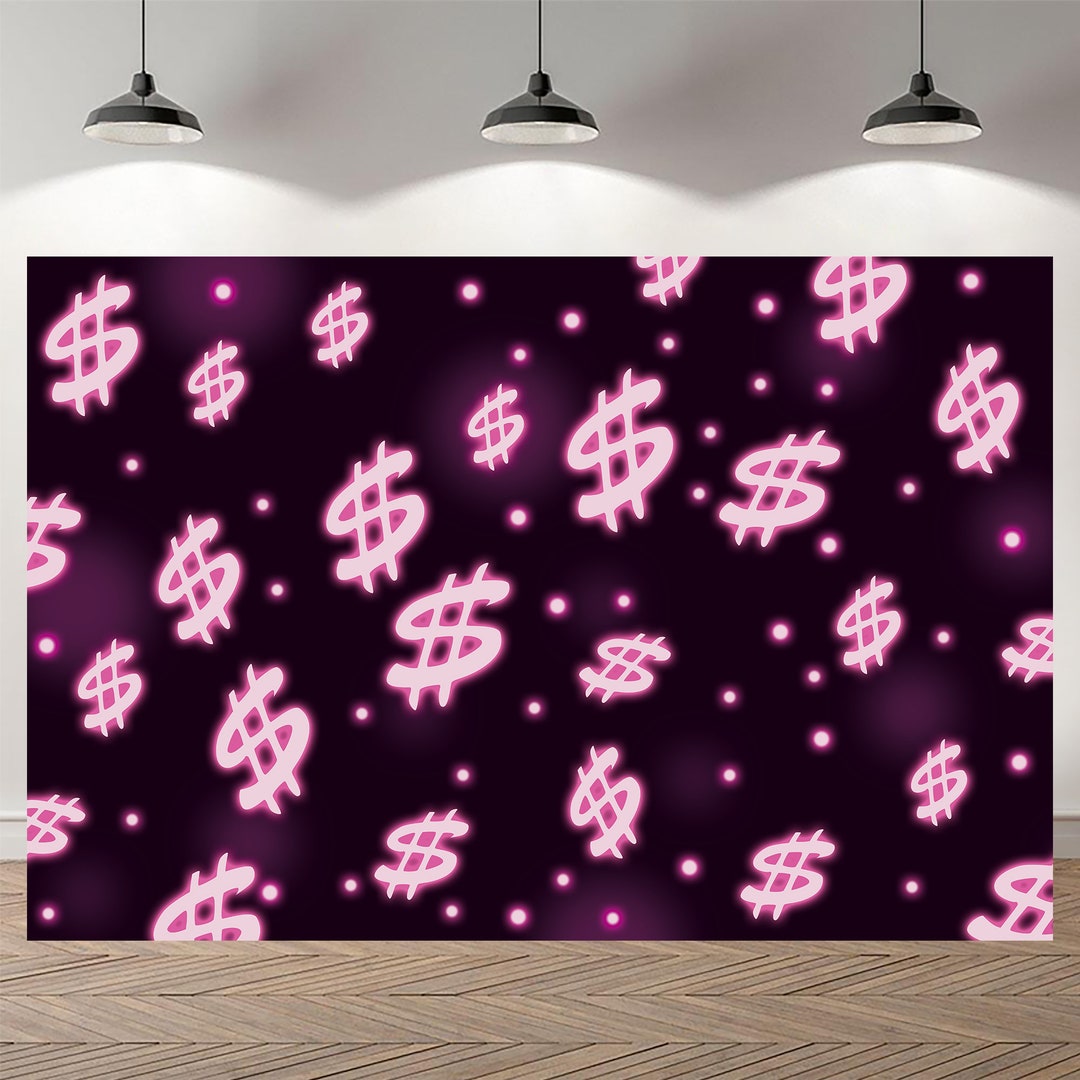 100 Dollar Bills Money Pink Birthday Backdrop Golden Glitter Photograph ...
