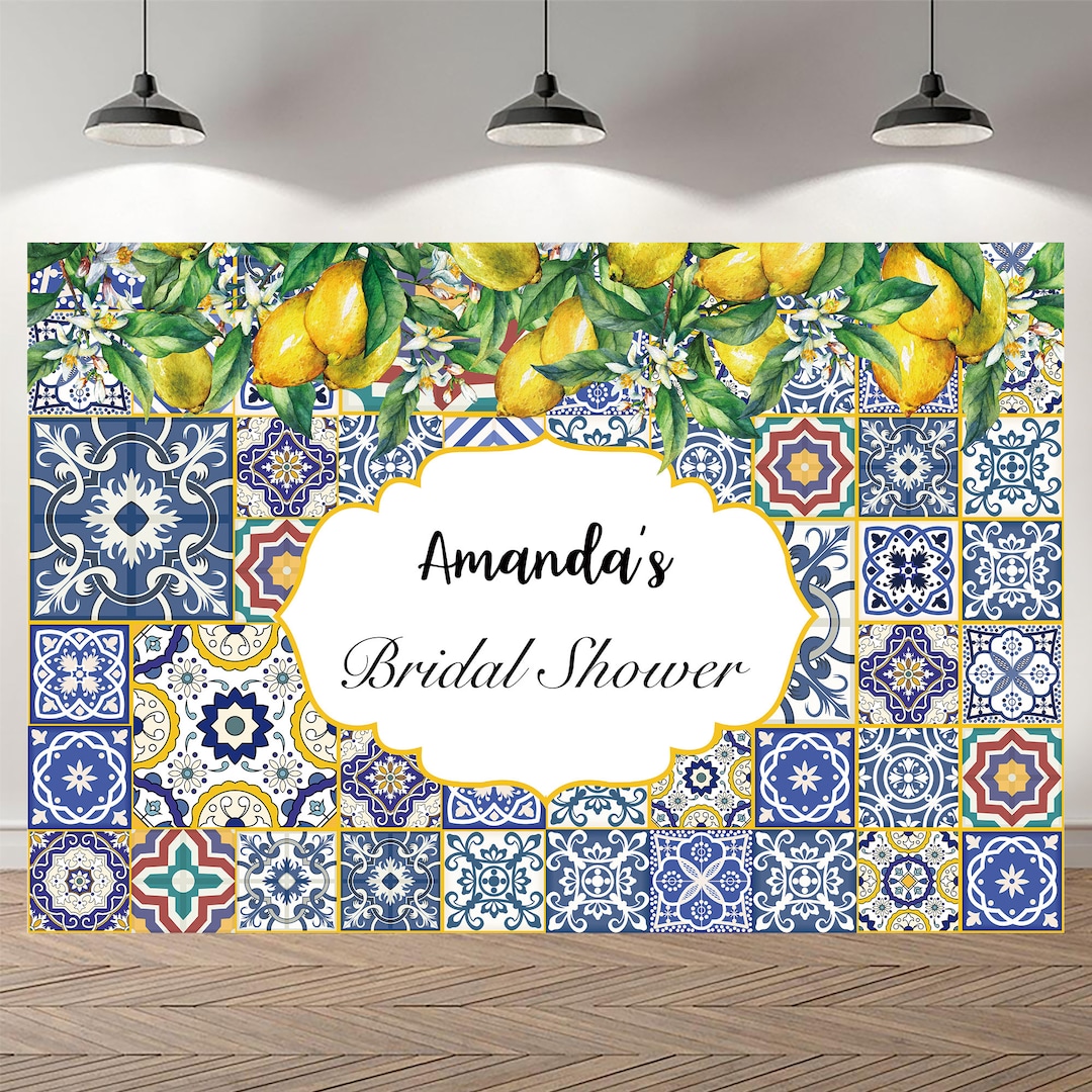 Tuscan Lemon Wedding Backdrop Blue Tile and Lemon Photography Country ...