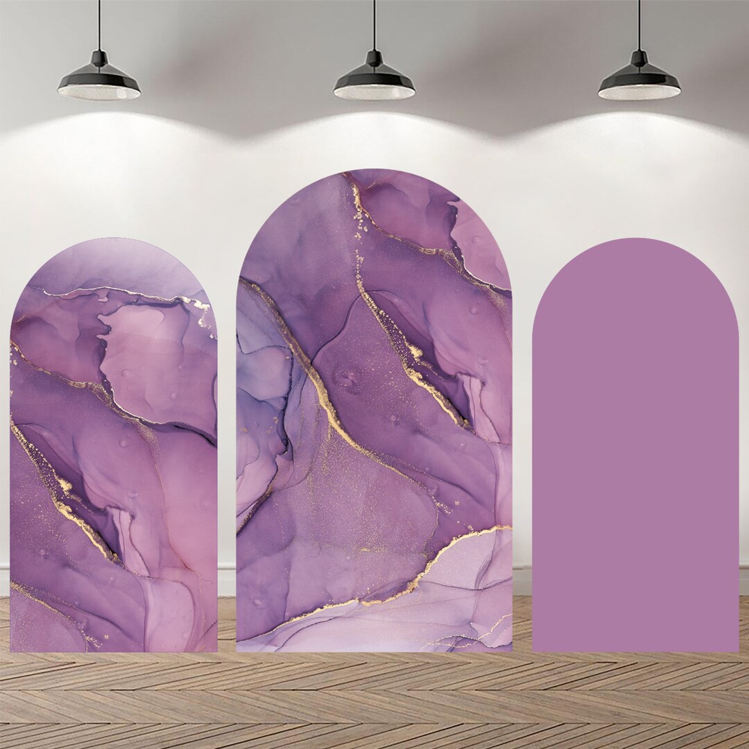 Custom Purple Mable Gold Double-sided Arch Cover Photo Backdrop ...