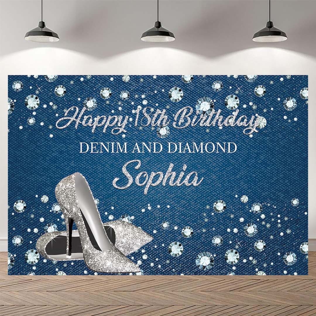 Denim and Diamond Birthday Backdrop Step and Repeat Blue Photograph ...