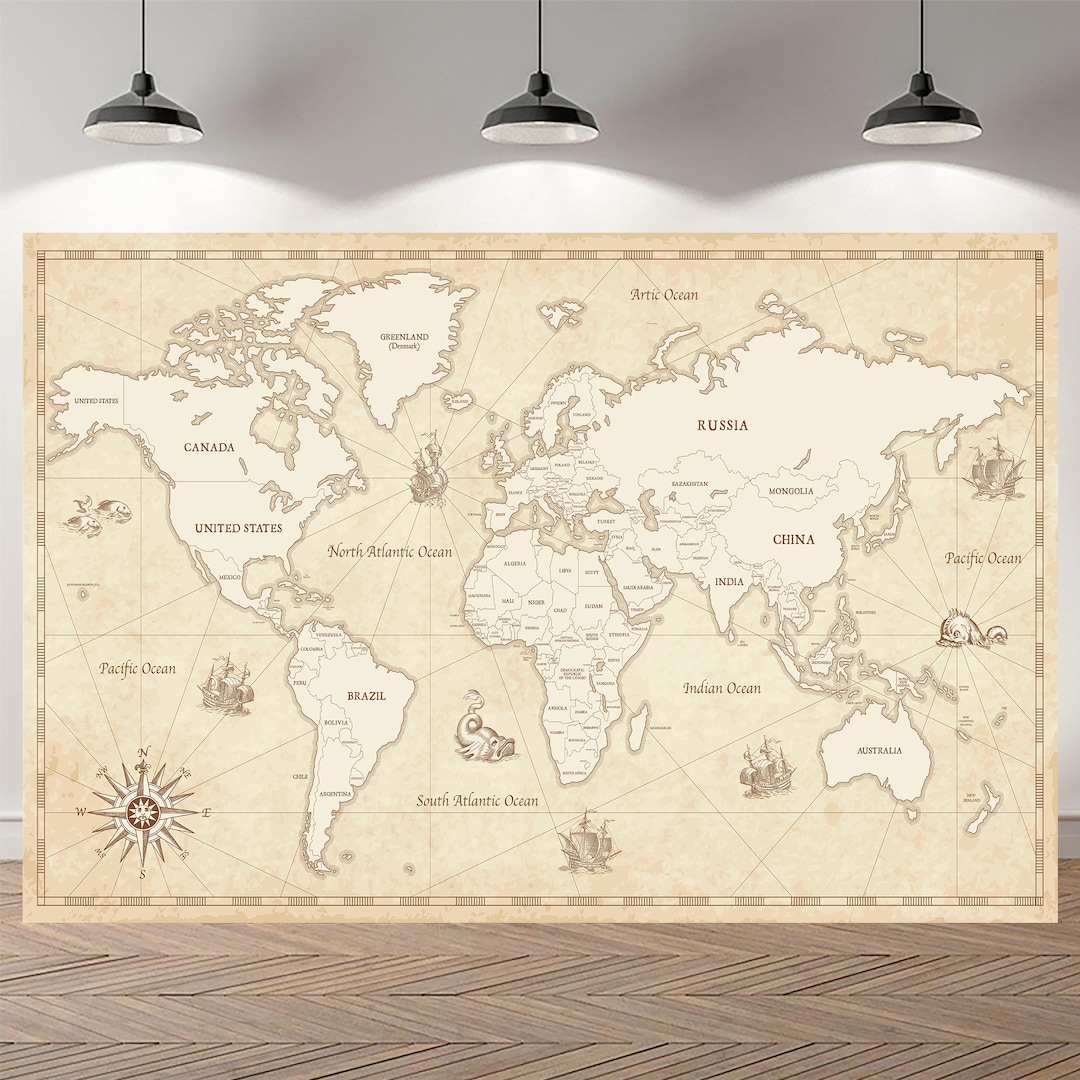 Vintage World Map Backdrop Baby Shower Photography Boys Girls Custom ...