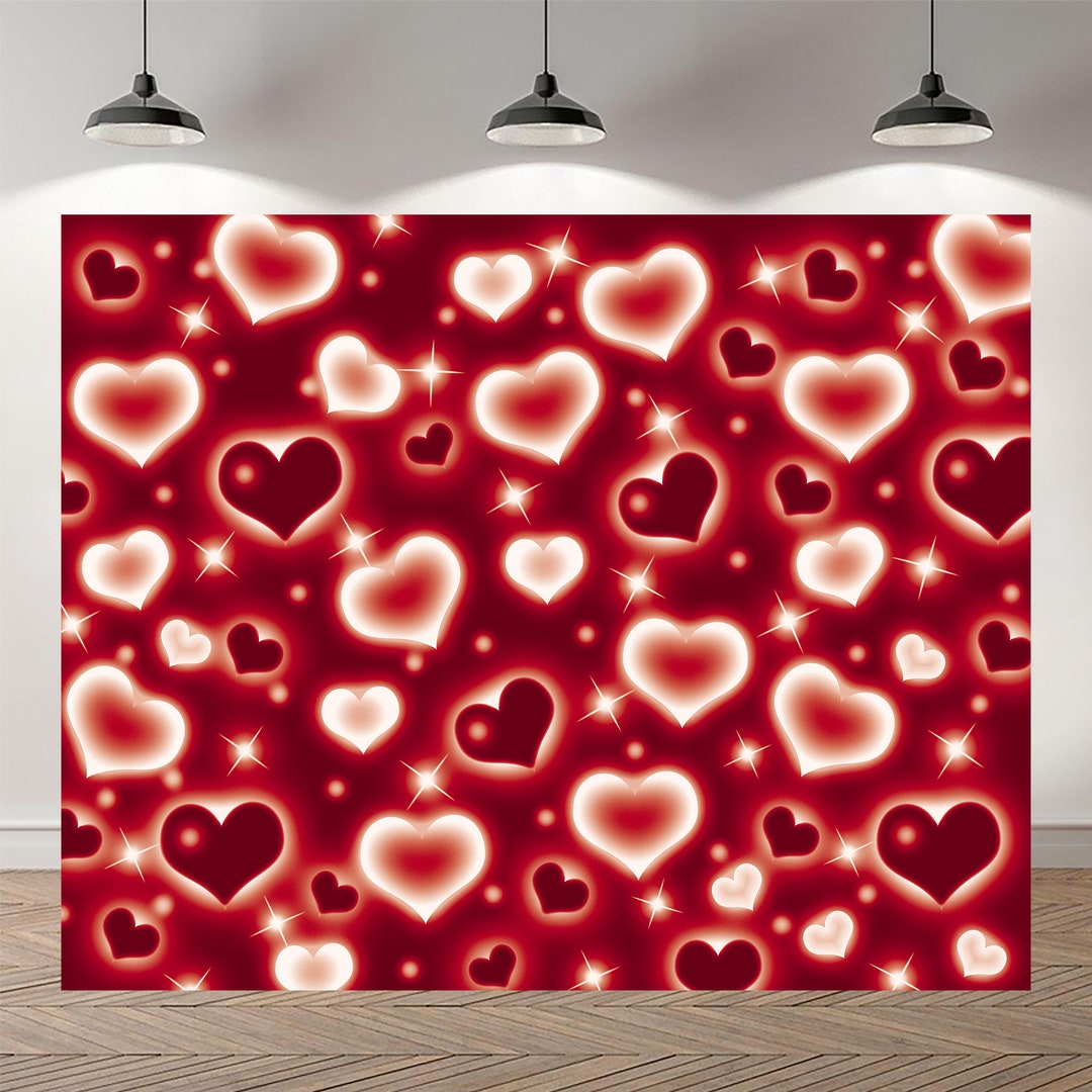 Early 2000s Red Heart Photography Backdrop 80s 90s Decor Banner Vinyl ...