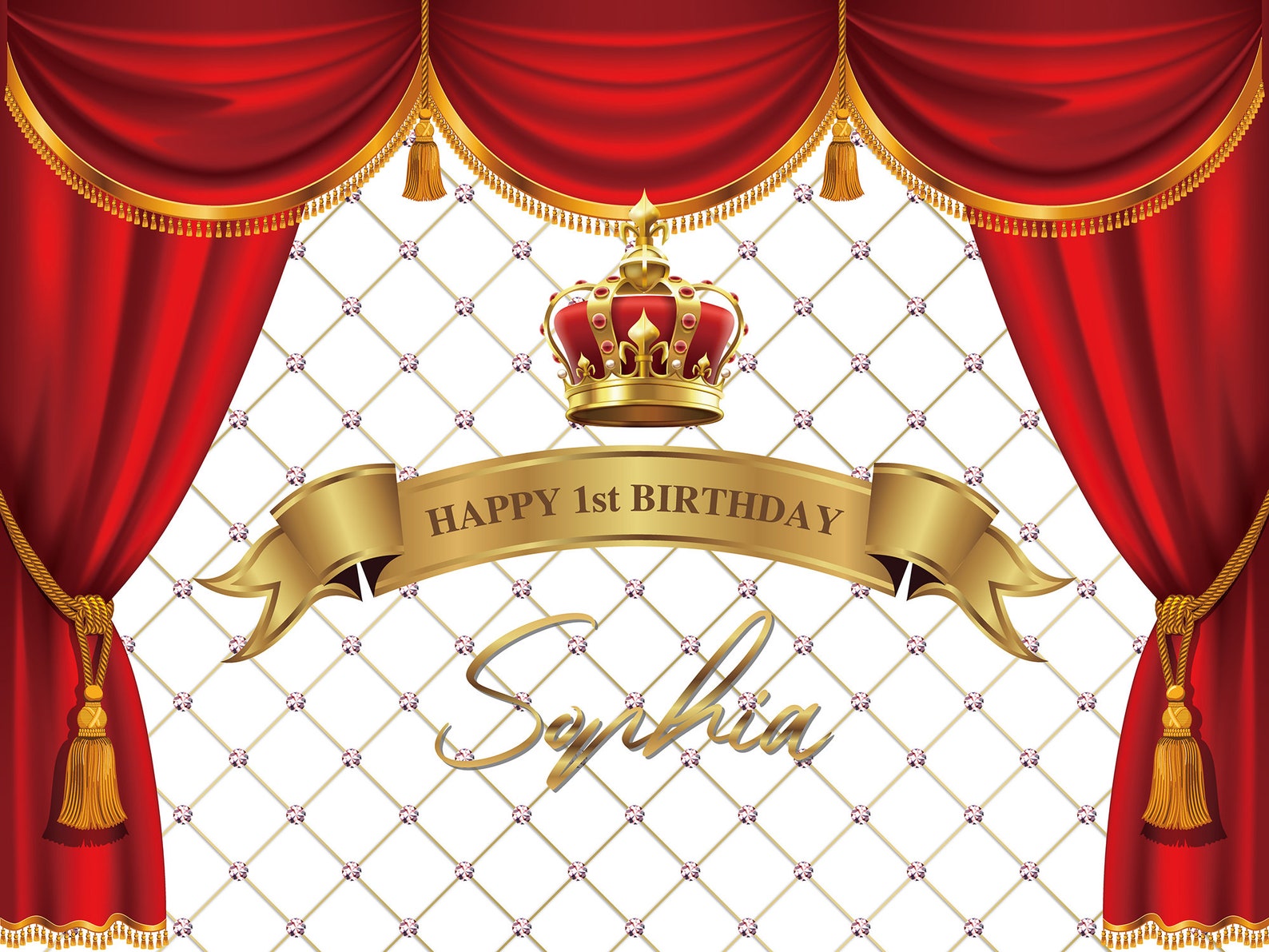Royal Red Crown and Gold Princess Backdrop Birthday Backdrop Baby ...