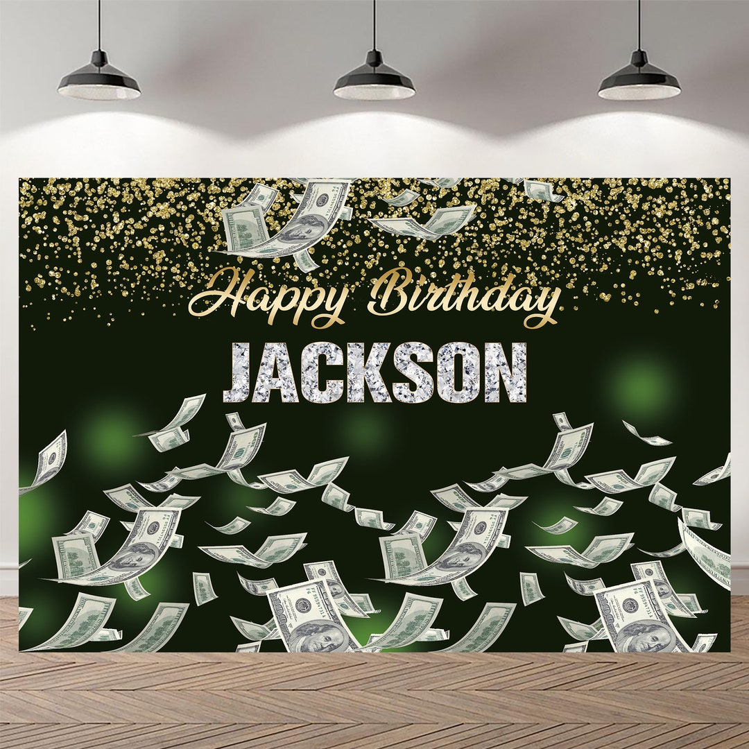 100 Dollar Bills Money Green Birthday Backdrop Golden Glitter ...