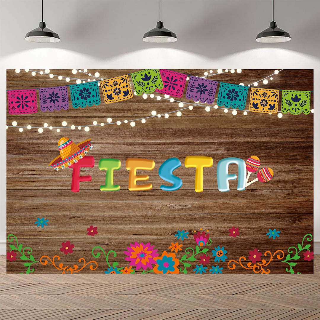 Mexican Fiesta Birthday Backdrop Baby Shower Photography Wood Fiesta ...