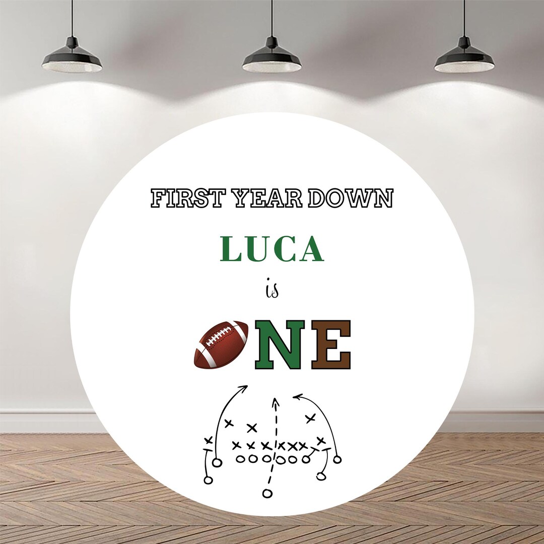 Custom Football Round Backdrop Baby Shower Personalized First Year Down ...