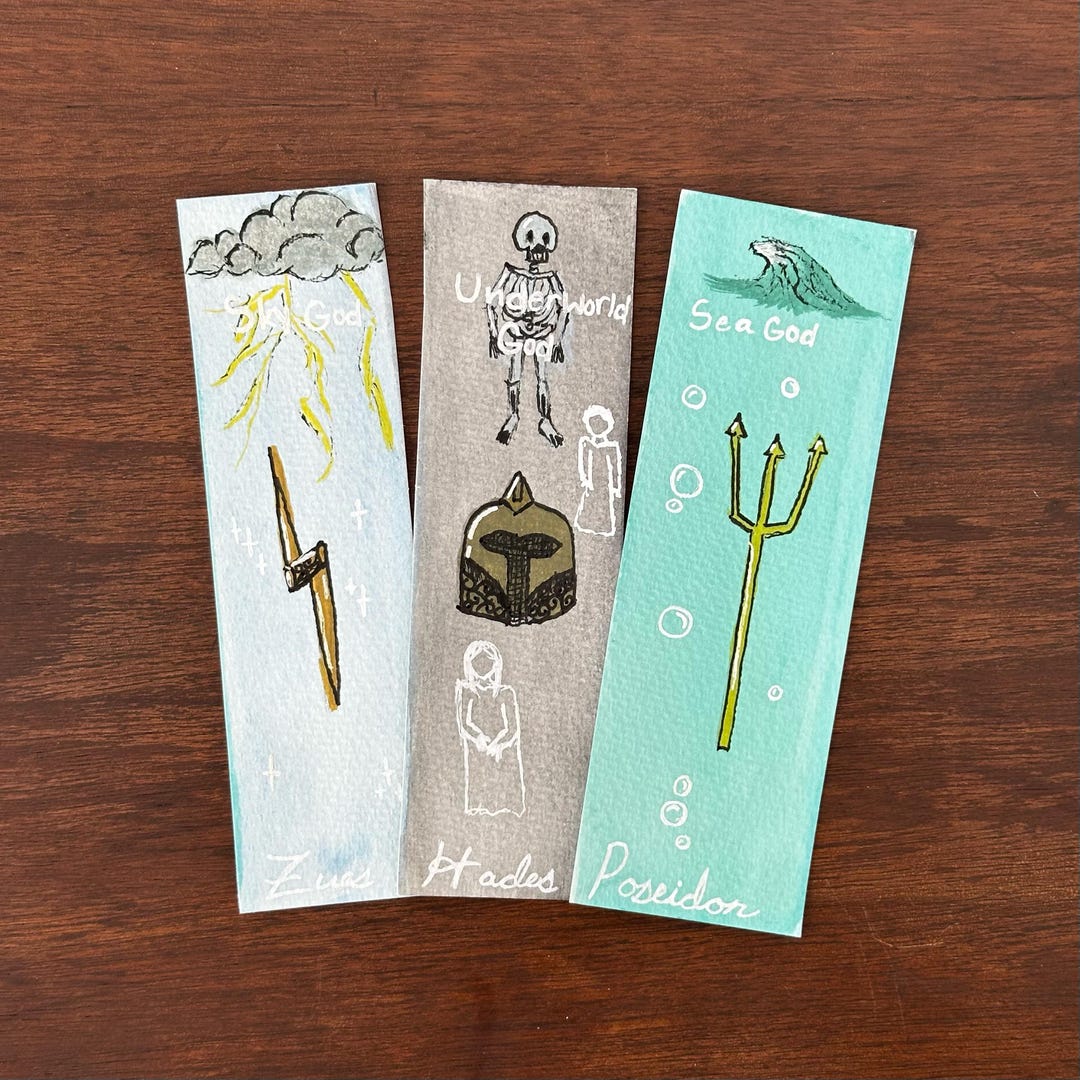 Hand Painted Percy Jackson Bookmarks set of Three, Poseidon, Hades ...