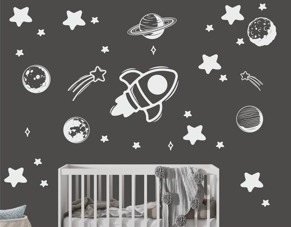 A Little Space Explorer Wall Decal-spaceshipstarsclouds and | Etsy