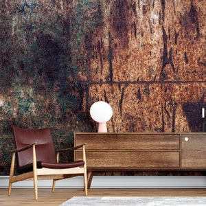 Urban Rustic Metal Mural, Dark Brown Industrial Texture Decor, Peel and ...