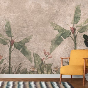 Palms Rustic Concrete Wallpaper, Traditional and Peel and Stick ...