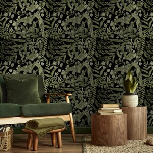 Dark Green Botanical Wallpaper: Whimsigoth Peel and Stick or ...