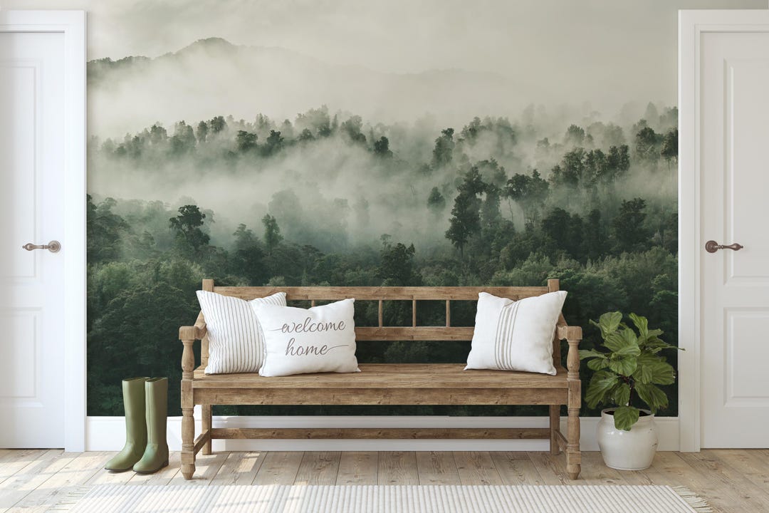 Misty Mountain Forest Wallpaper – Self-adhesive Wall Mural - Etsy