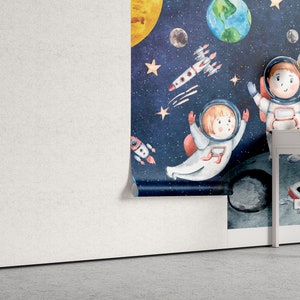 Solar System Wallpaper Sun,planets,rockets and Stars Mural Peel & Stick ...