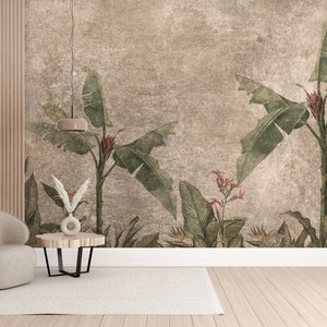 Palms Rustic Concrete Wallpaper, Traditional and Peel and Stick ...