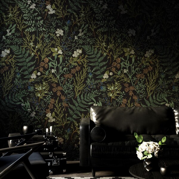 Dark Botanical Wallpaper - Etsy