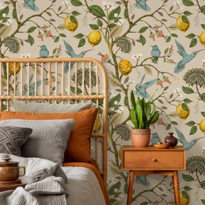 Hummingbird and Lemon Botanical Wallpaper - Elegant Nature Pattern for ...