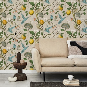 Hummingbird and Lemon Botanical Wallpaper - Elegant Nature Pattern for ...