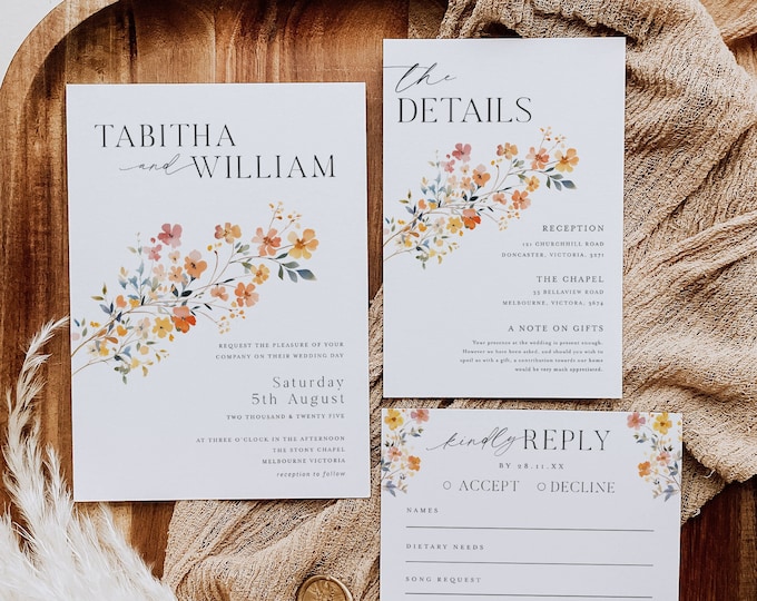 Spring Floral Wedding Invitation Set Template Colorful Floral Wedding ...