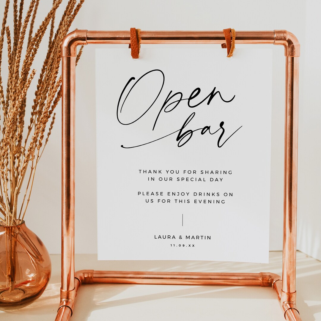 Modern Open Bar Sign, Simple Minimal Drinks Printable for Wedding ...
