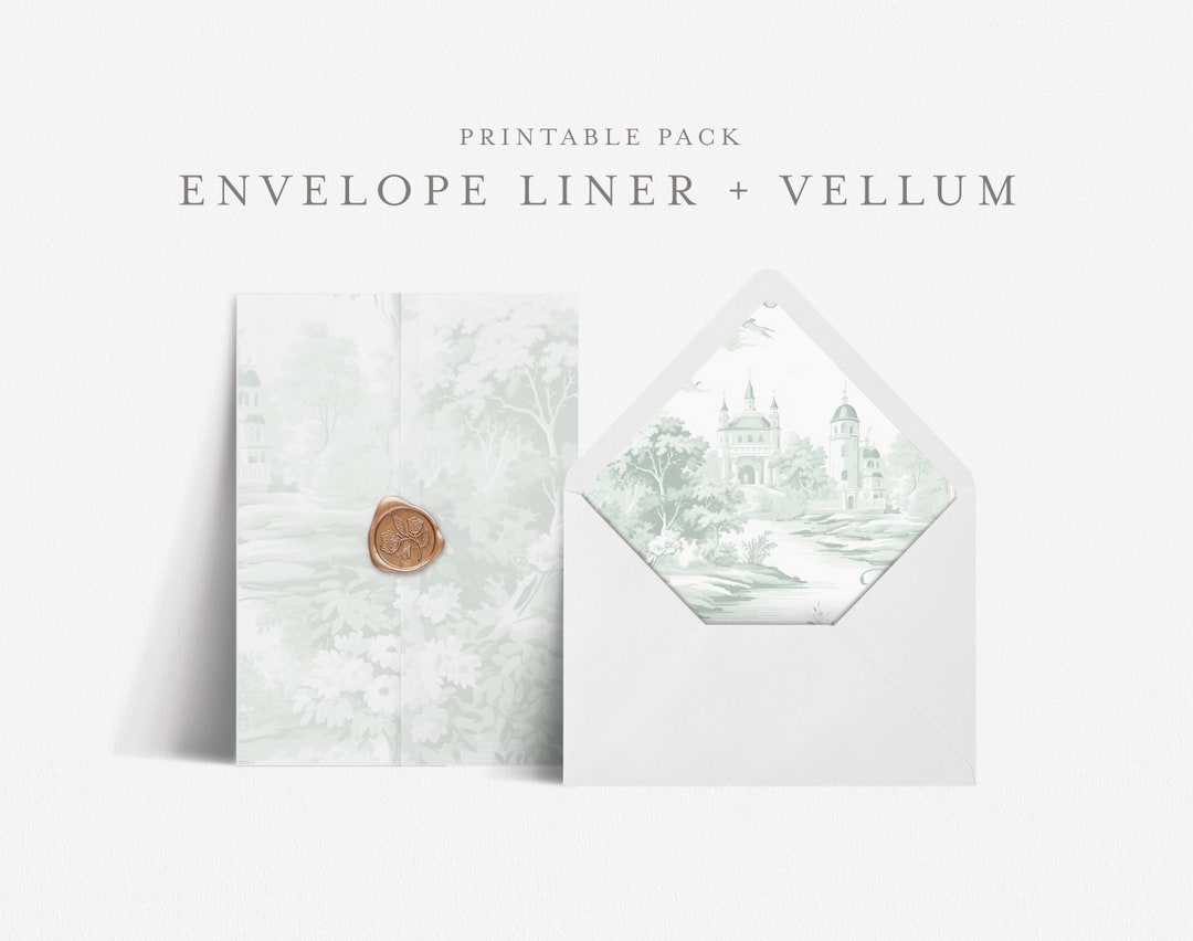 5x7 Envelope Liner Template With Printable Wedding Vellum Overlay, Euro ...