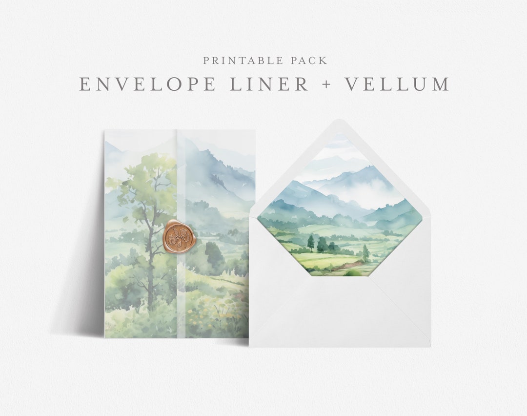 5x7 Envelope Liner Template With Printable Wedding Vellum Overlay, Euro ...