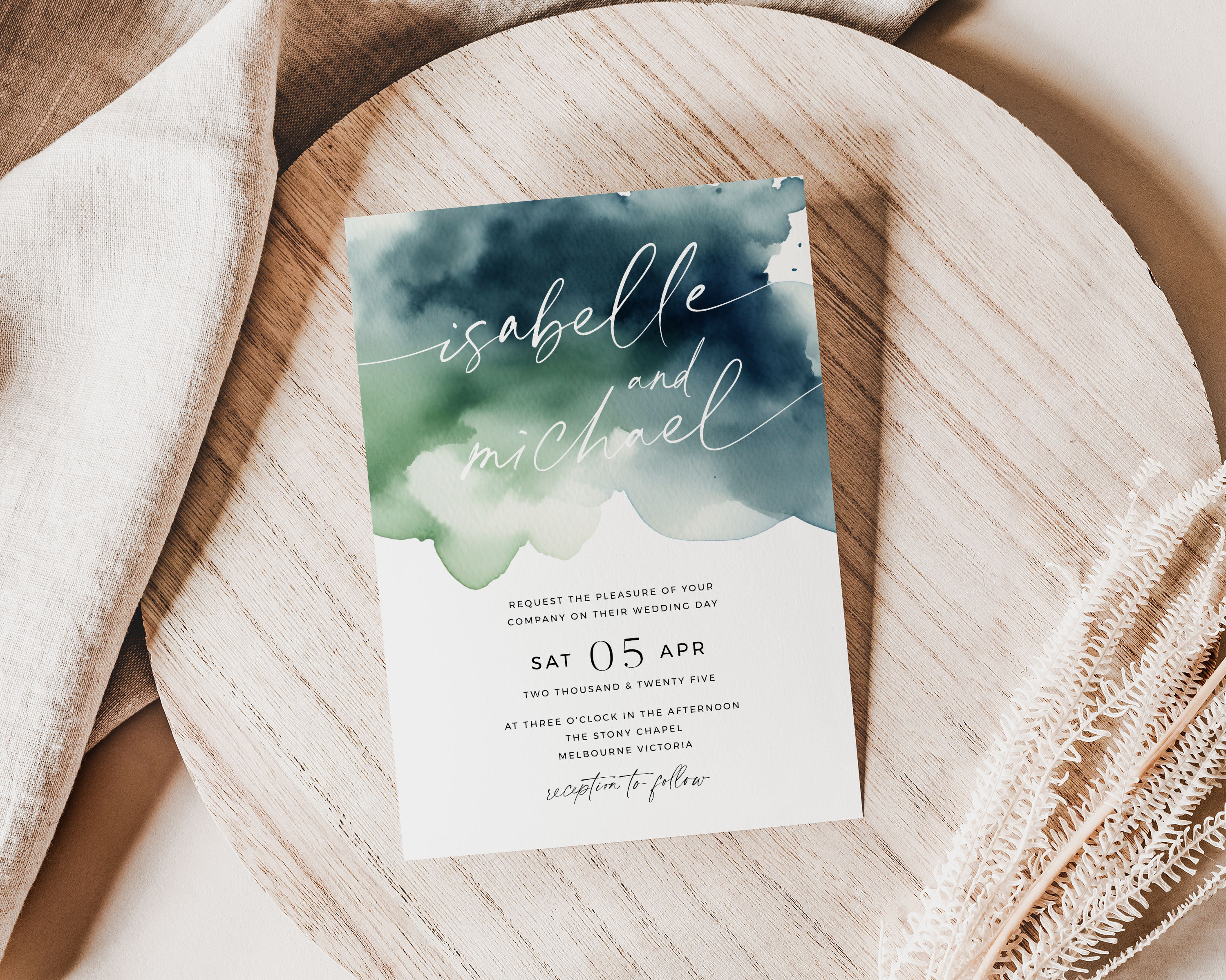 Navy and Sage Wedding Suite Template, Printable Watercolor Boho Wedding ...