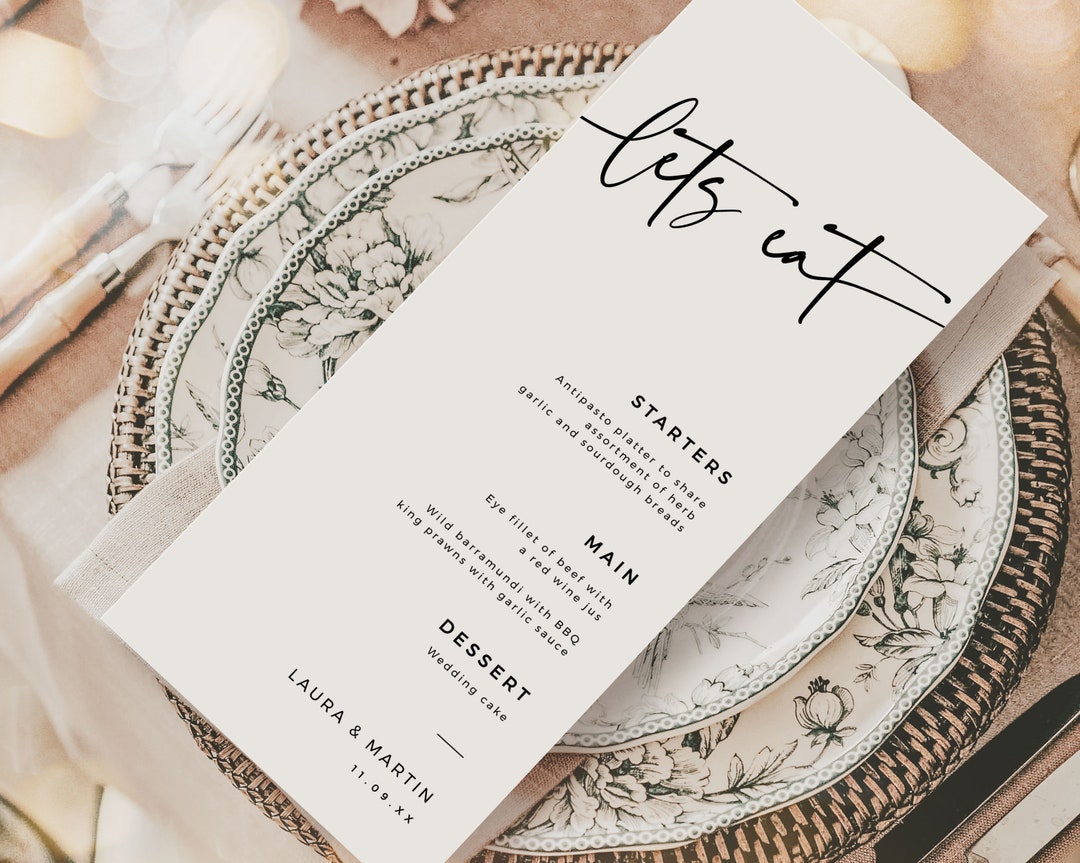 Let's Eat Menu Template, Modern Wedding Dinner Menu, Printable, Simple ...