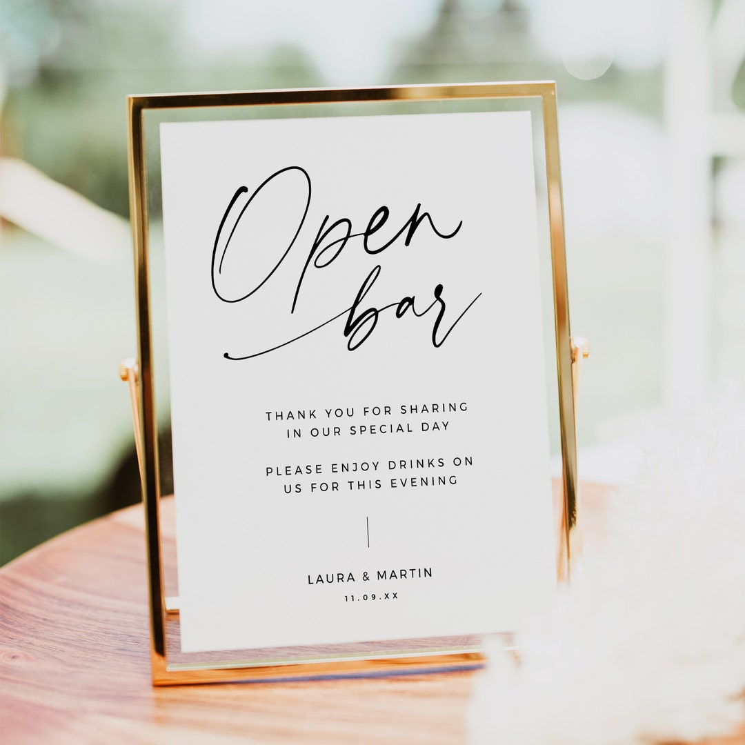 Open Bar Sign, Simple Modern Minimalist Drinks Printable for Wedding ...