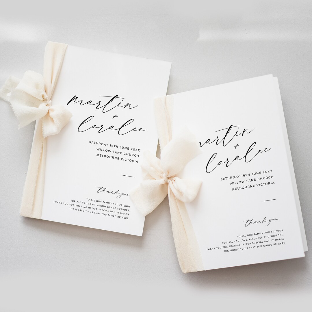 Church Wedding Printable Program, Folded Minimalist Wedding Program ...
