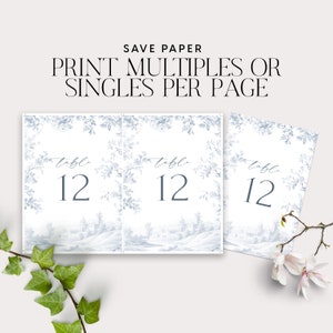 Printable Toile Table Numbers, Printable Dusty Blue Wedding Table ...