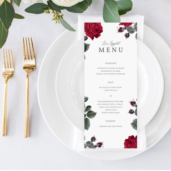 Red Rose Wedding Menu - Etsy