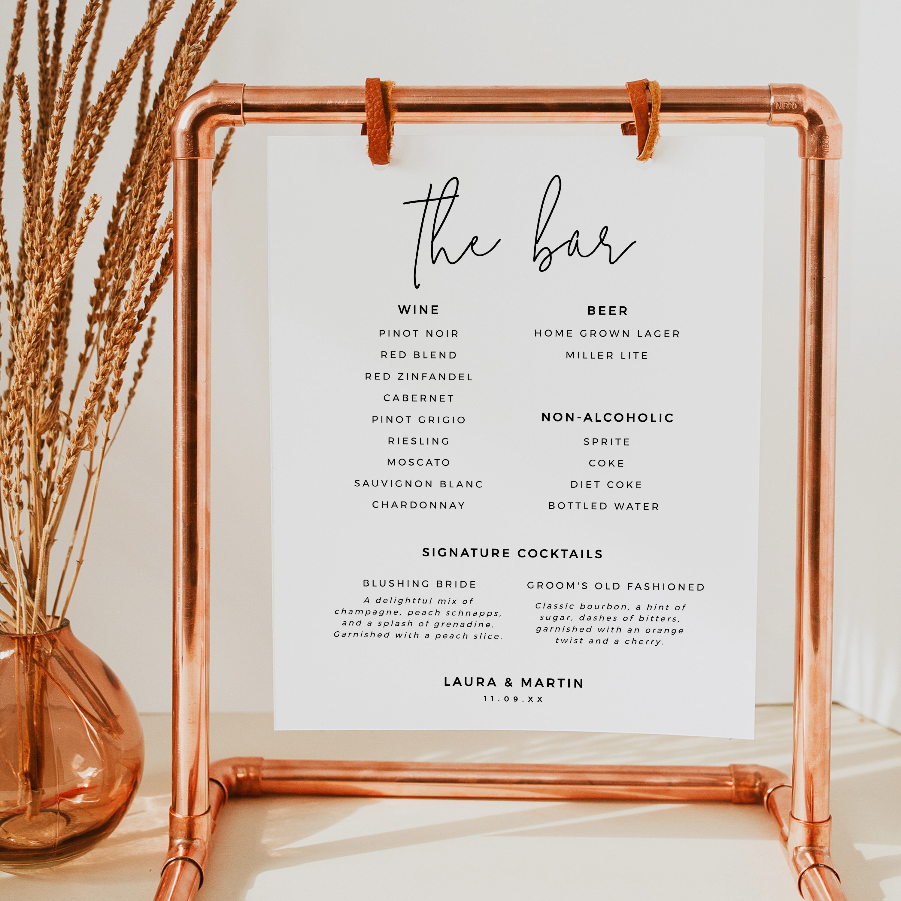 Elegant Wedding Bar Menu Sign, Minimalist Wedding Bar Menu, Simple ...