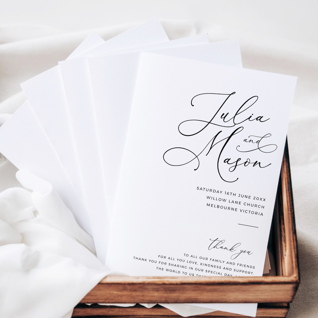 Church Wedding Printable Program, Folded Minimalist Wedding Program ...