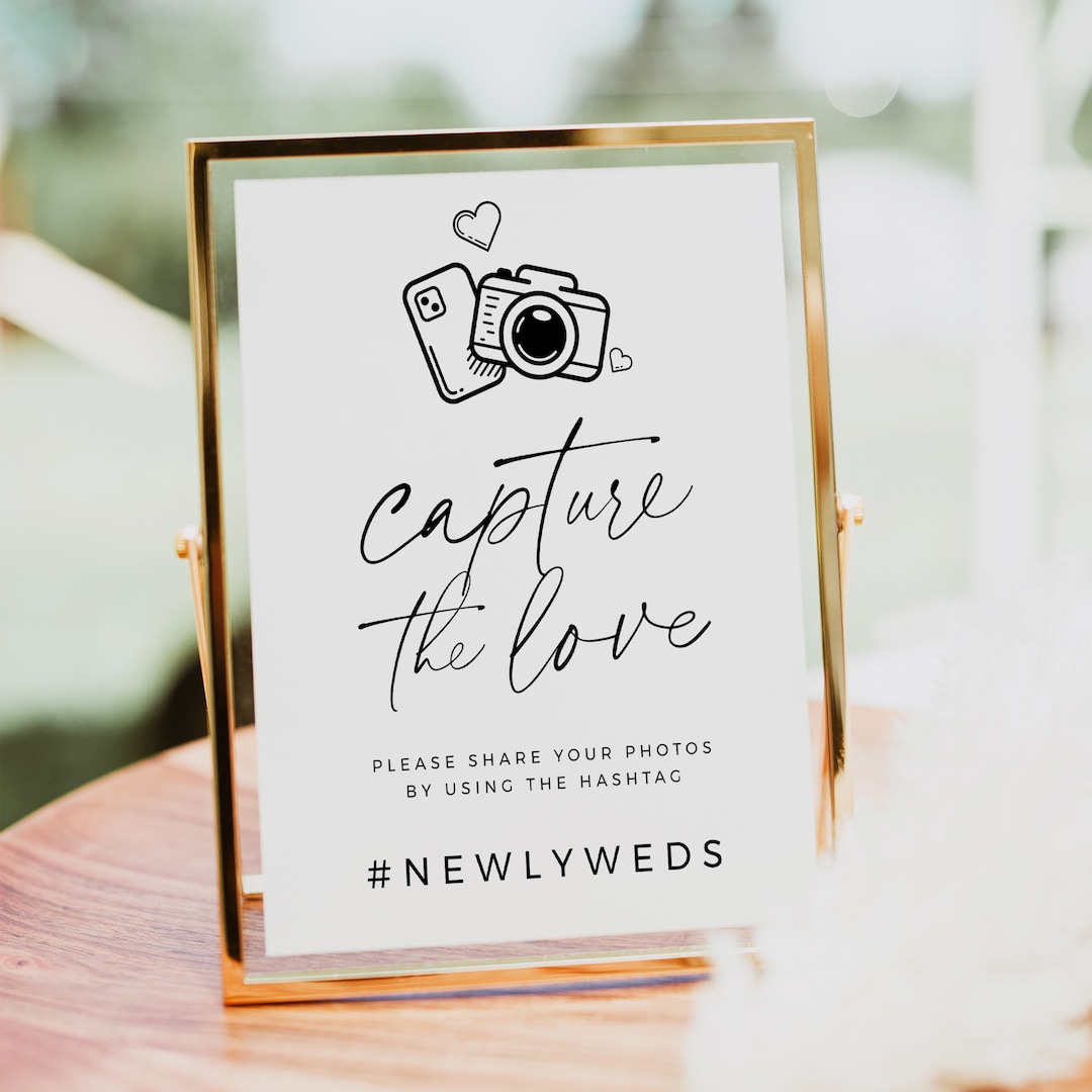 Capture the Love Hashtag Sign, Simple Printable Wedding Sign, Modern ...