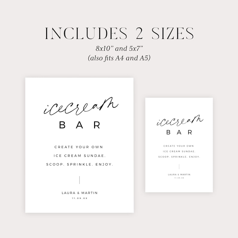 Ice Cream Bar Sign, Minimalist Sundae Bar, Simple Wedding Icecream ...