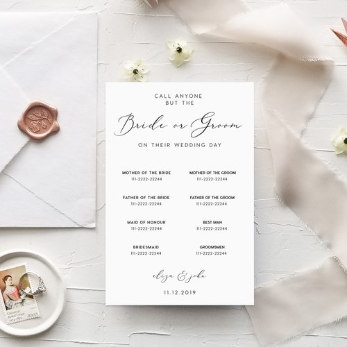 Call Anyone but the Bride Wedding Template Phone Number to - Etsy