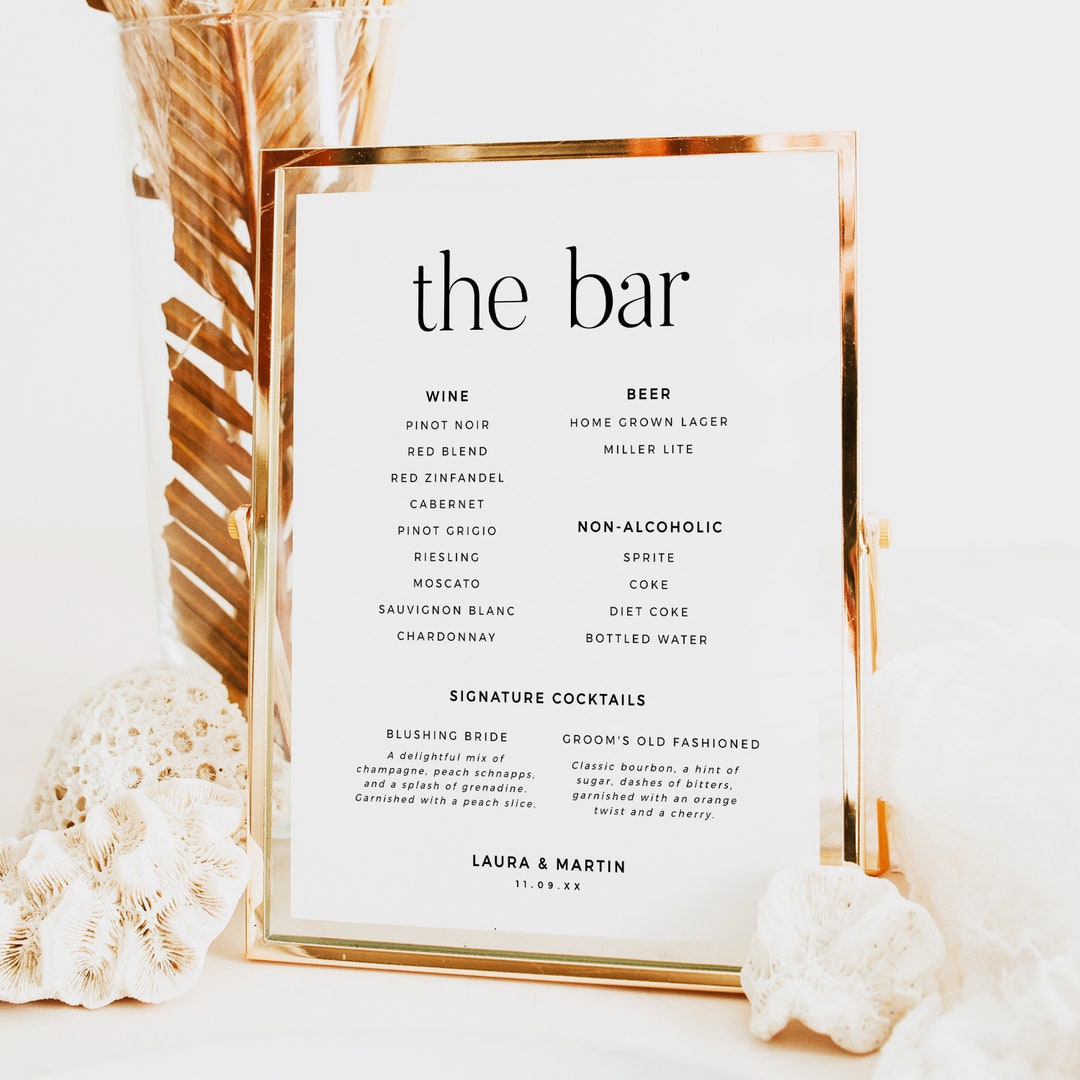 Modern Drink Menu Template, Minimalist Wedding Bar Menu, Simple ...