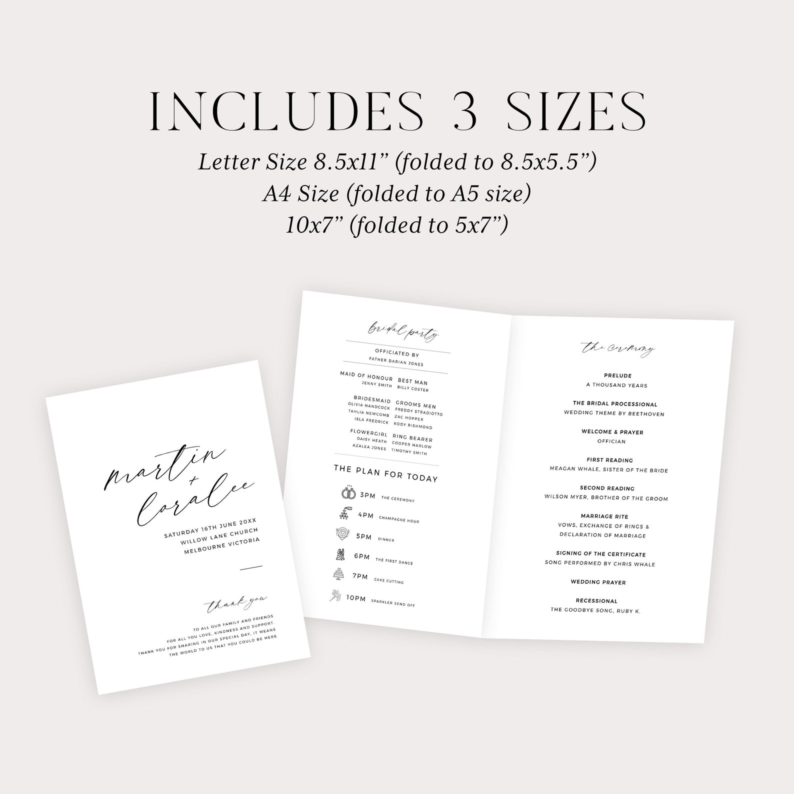 Church Wedding Printable Program, Folded Minimalist Wedding Program ...
