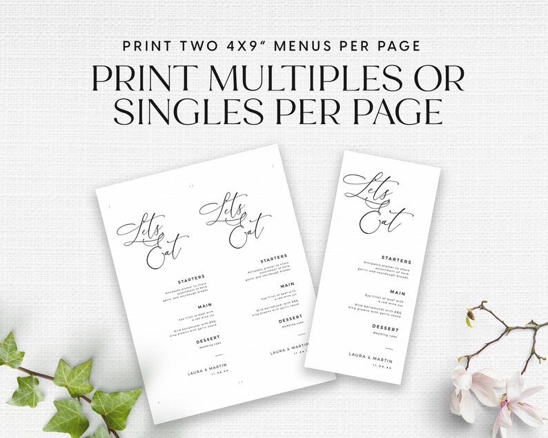 Let's Eat Menu Template, Modern Wedding Dinner Menu, Printable, Simple ...