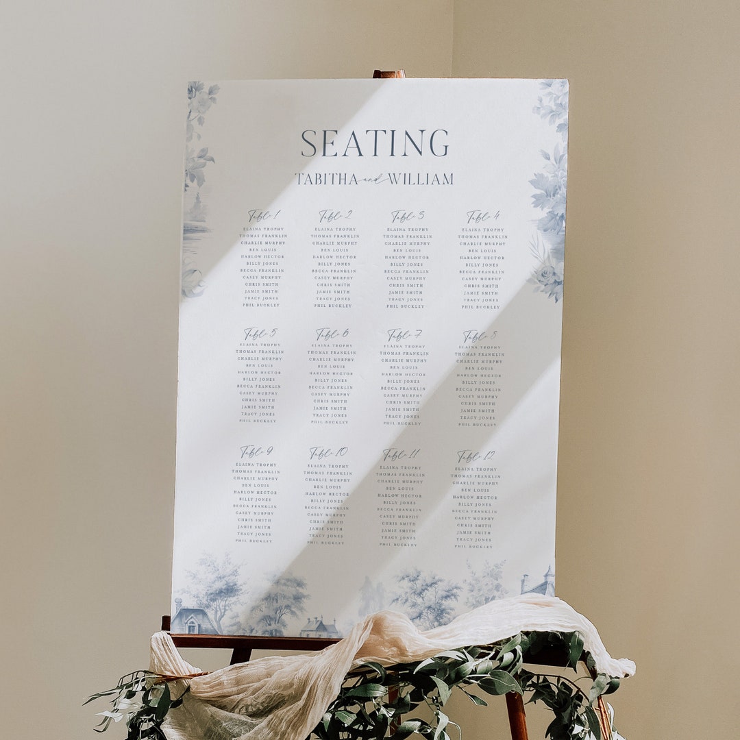 Toile Dusty Blue Wedding Seating Chart Template INSTANT DOWNLOAD ...