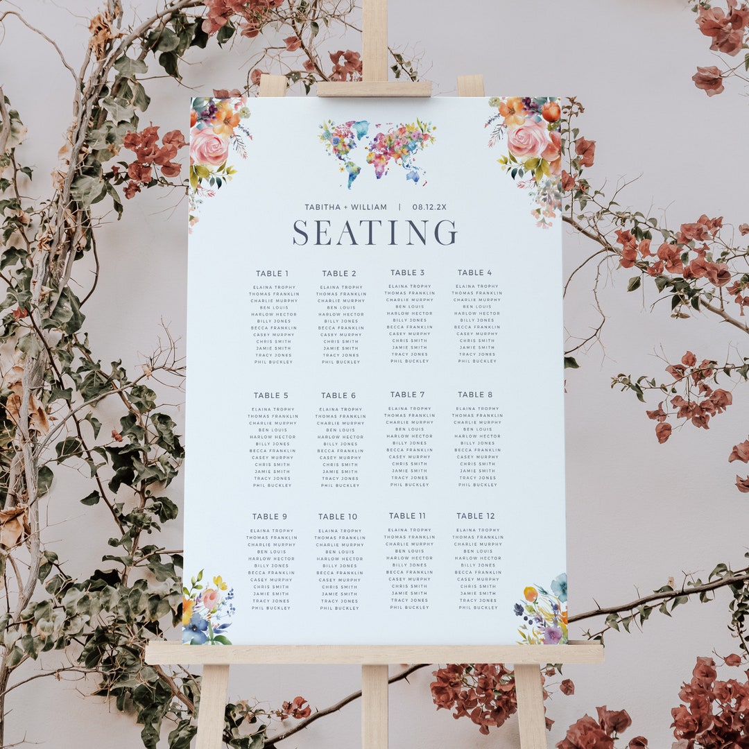 Destination Wedding Seating Chart Template INSTANT DOWNLOAD Watercolor ...