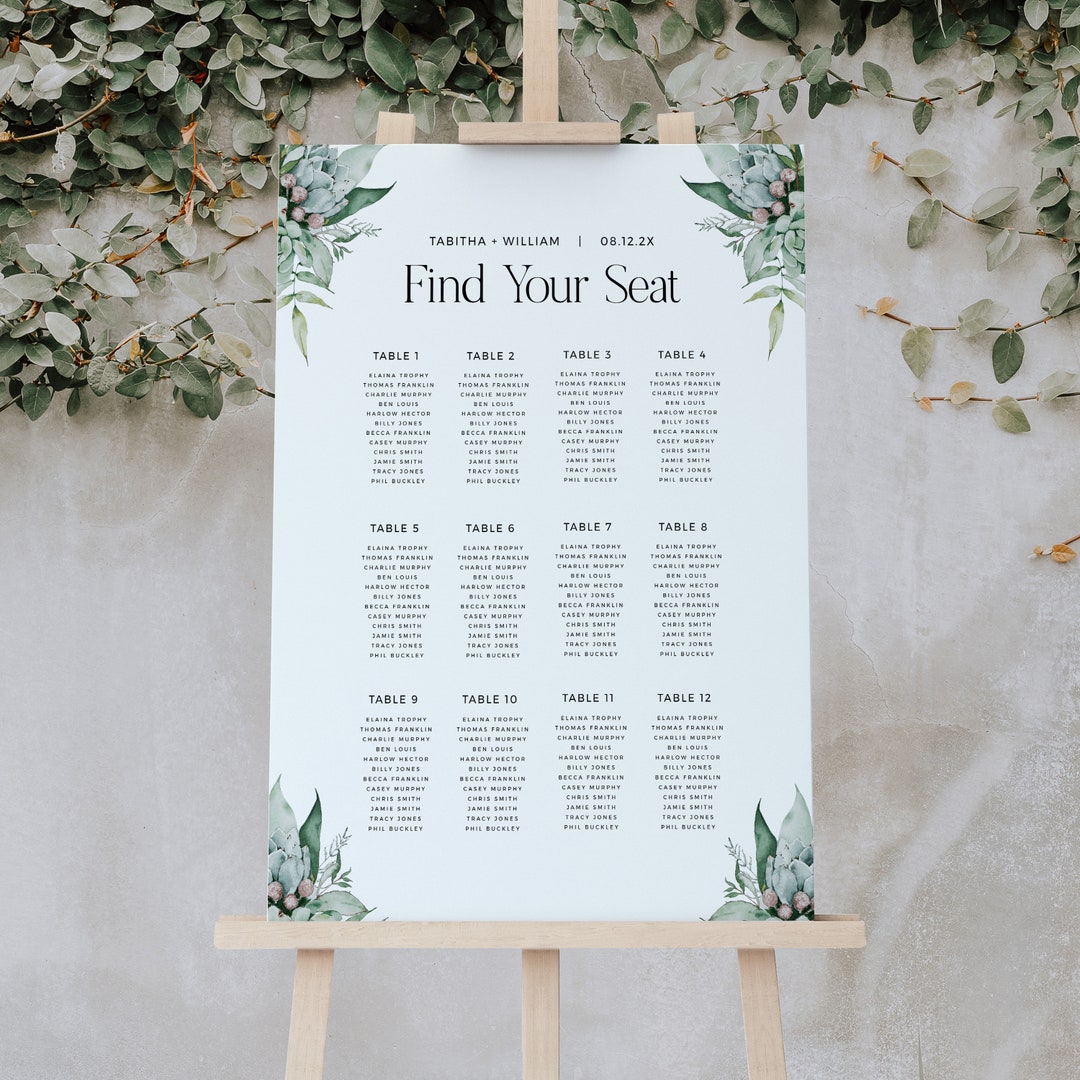 Succulents Wedding Seating Chart Template INSTANT DOWNLOAD Elegant ...