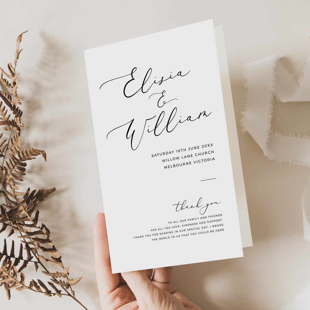 Church Wedding Printable Program, Folded Minimalist Wedding Program ...