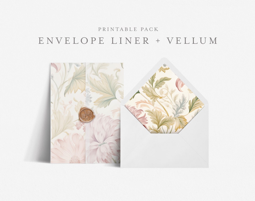 5x7 Envelope Liner Template With Printable Wedding Vellum Overlay, Euro ...