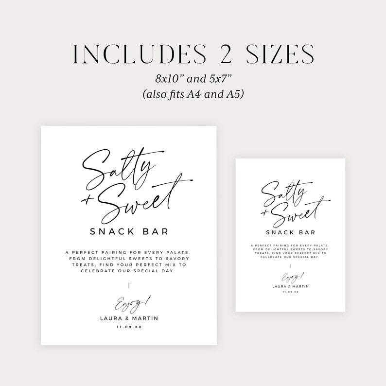 Snack Bar Sign for Wedding, Printable Wedding Salty and Sweet Sign ...