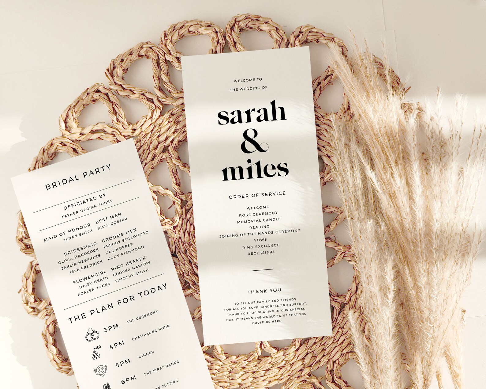 Minimalist Wedding Printable Program, Slim Long Simple Modern Program ...
