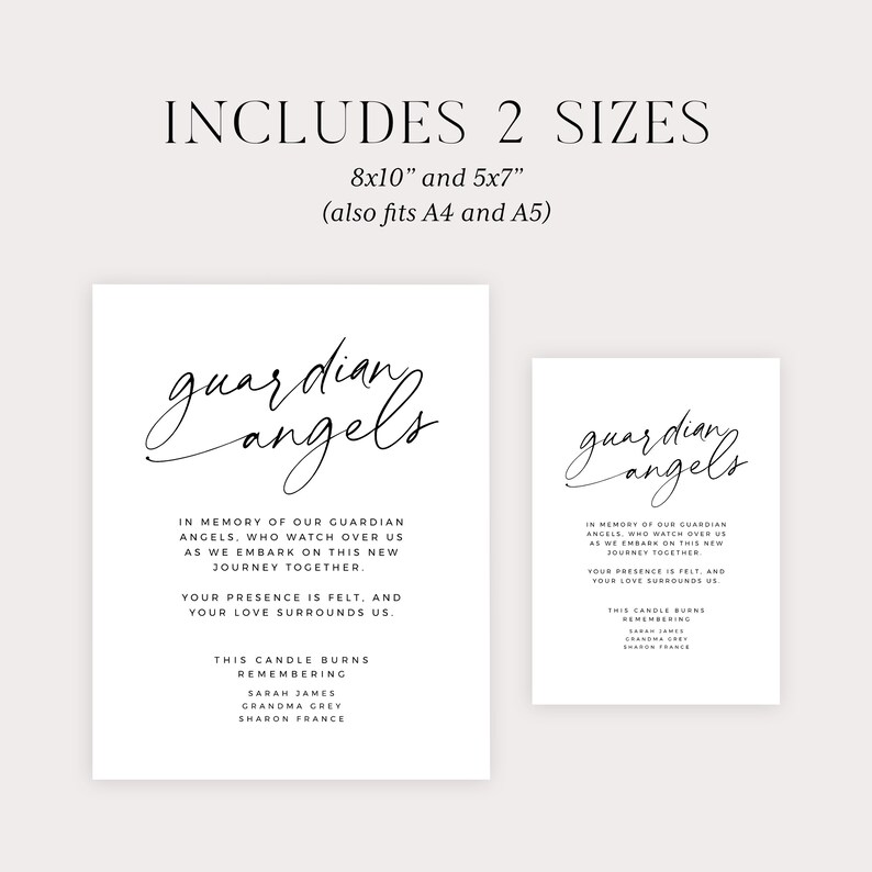 Printable Guardian Angels Sign, in Loving Memory Wedding Sign, Simple ...